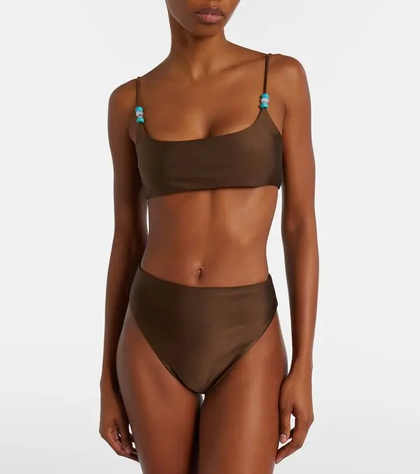 Jade Swim Muse Beaded Bikini Top - Brown
