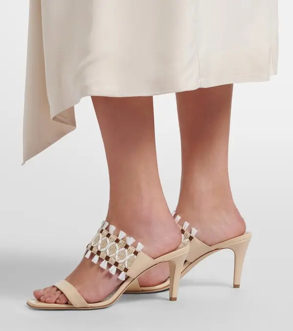 Manolo Blahnik Efeso Leather-trimmed Woven Mules - Beige