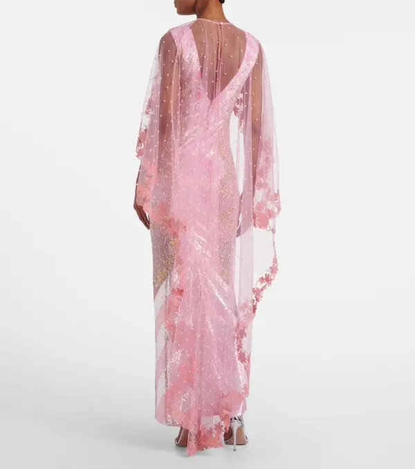 LA FUORI Panorama Embellished Caped Gown