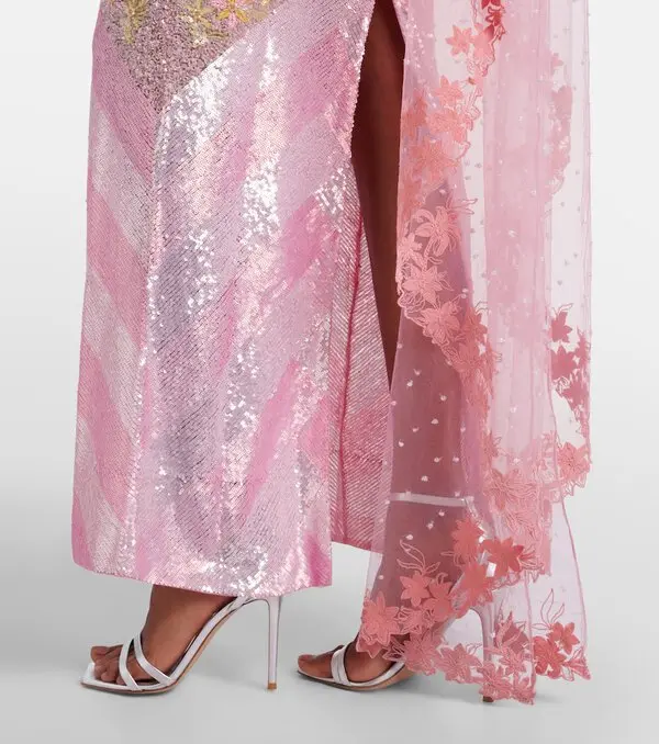 LA FUORI Panorama Embellished Caped Gown