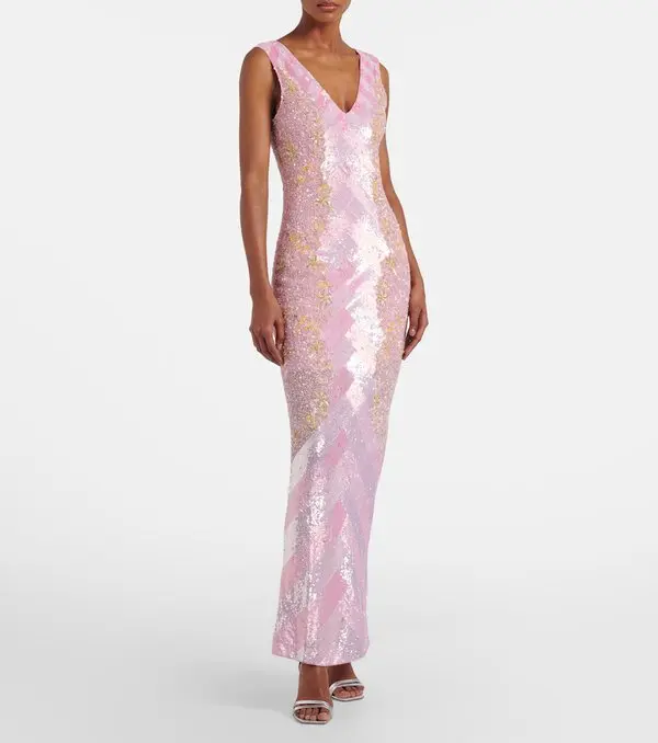 LA FUORI Panorama Embellished Caped Gown