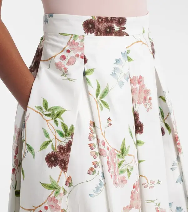 Erdem Floral Pleated Cotton Poplin Midi Skirt
