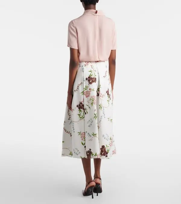 Erdem Floral Pleated Cotton Poplin Midi Skirt