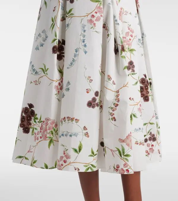 Erdem Floral Pleated Cotton Poplin Midi Skirt
