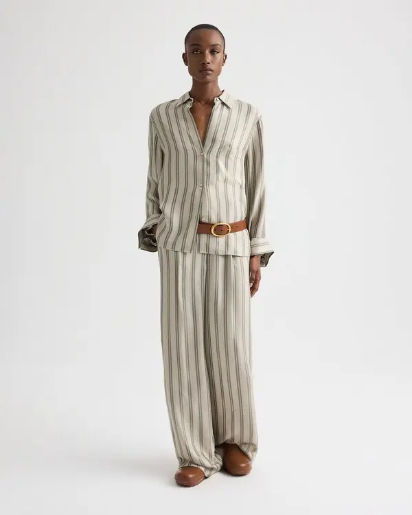 TWP Hudson St Pant In Fluid Regency Stripe - Ivory/green