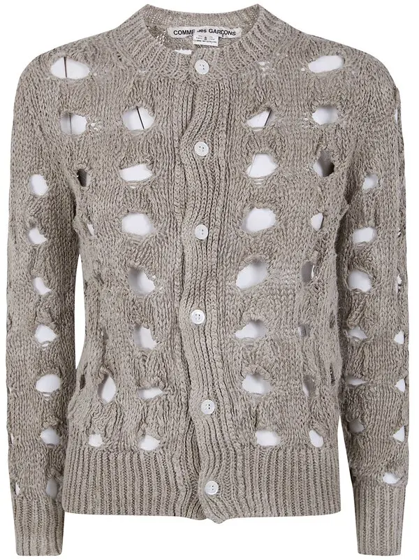 Comme Des Garçons Round Neck Hemp Cardigan - Beige