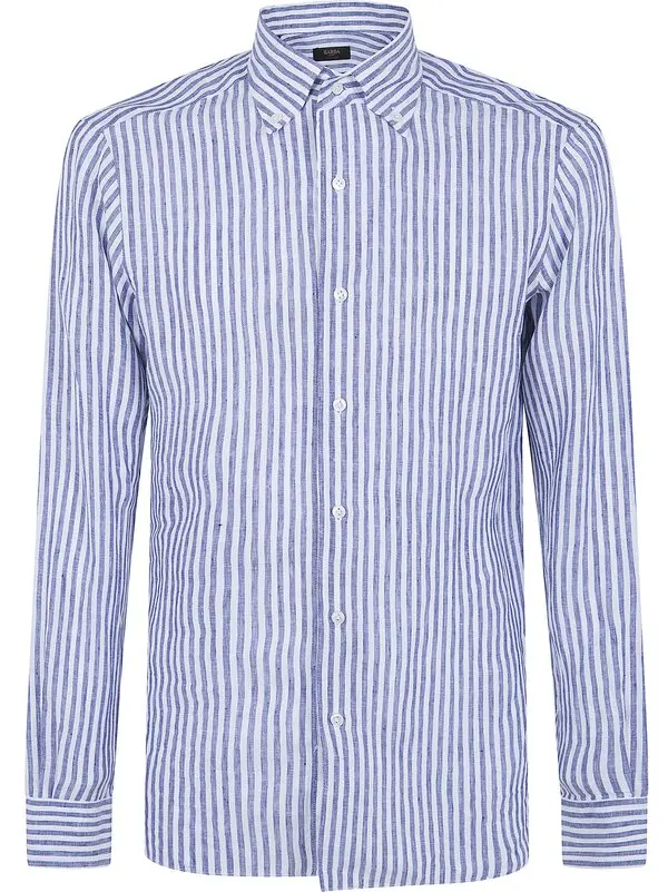 BARBA NAPOLI Classic Linen Large Stripes Shirt - Blue