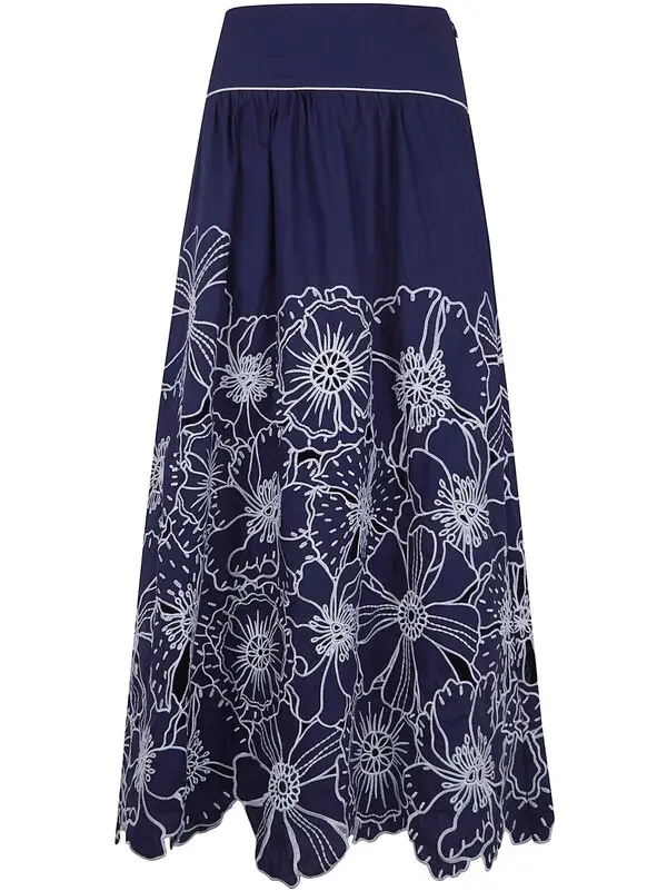 Farm Rio Floral-patterned Richelieu Skirt - Blue