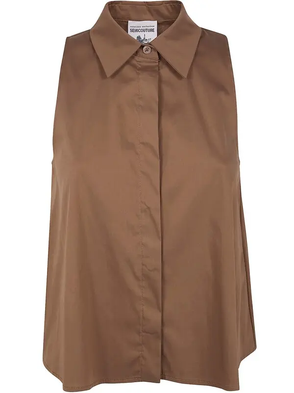 SEMICOUTURE Popeline Cotton Mini Top - Brown