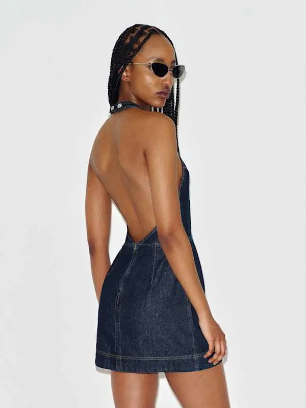 Reformation Kianna Denim Halter Mini Dress | Blue | 4