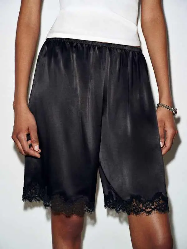 REFORMATION Clara Silk Bermuda Short - Black