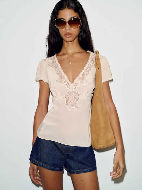 REFORMATION Zella Lace Top - Ivory
