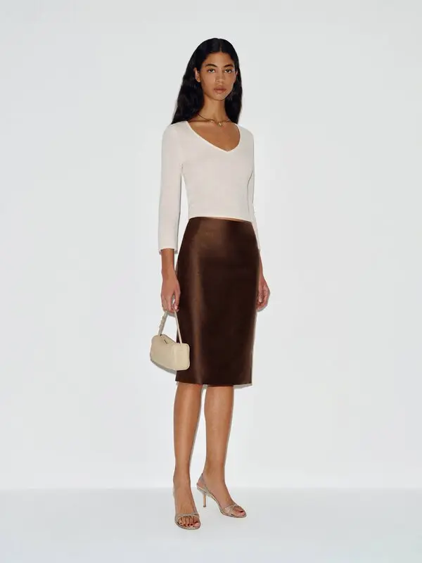 REFORMATION Fleur Column Midi Skirt - Brown