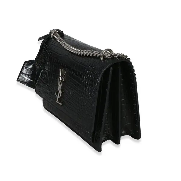 Saint Laurent Croc Embossed Calfskin Monogram Sunset Bag