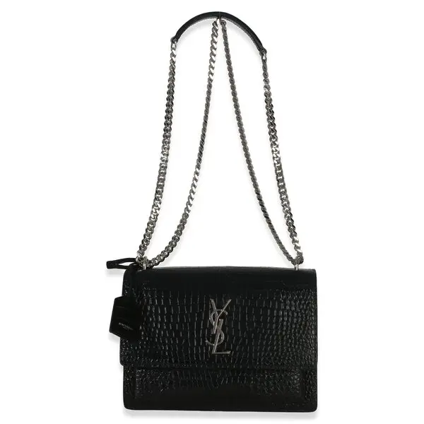 Saint Laurent Croc Embossed Calfskin Monogram Sunset Bag