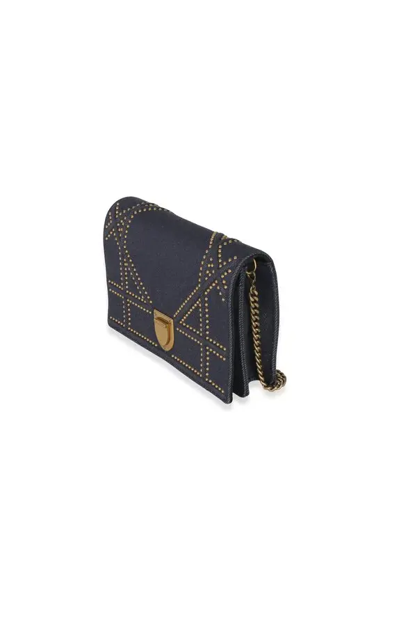 Dior Denim Studded Wallet On Chain