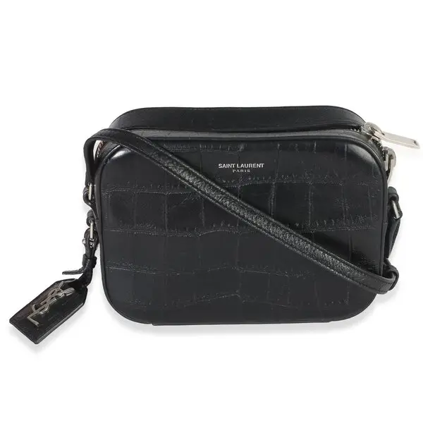 Saint Laurent Calfskin Camera Bag Crocodile Embossed - Black