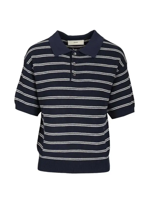 DUNST Cotton Blend Striped Polo Shirt - Blue