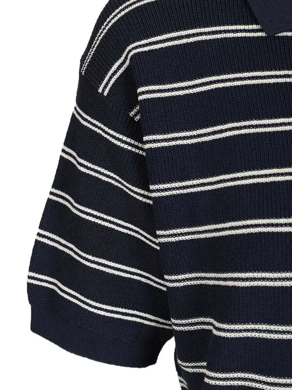 DUNST Cotton Blend Striped Polo Shirt - Blue