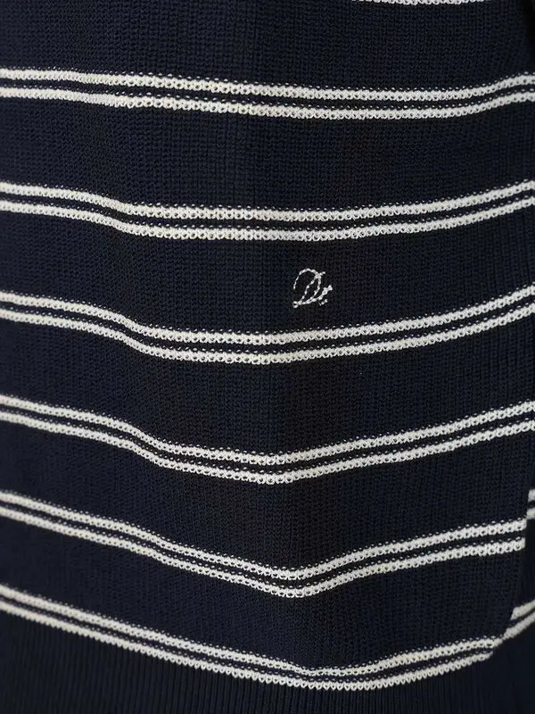 DUNST Cotton Blend Striped Polo Shirt - Blue