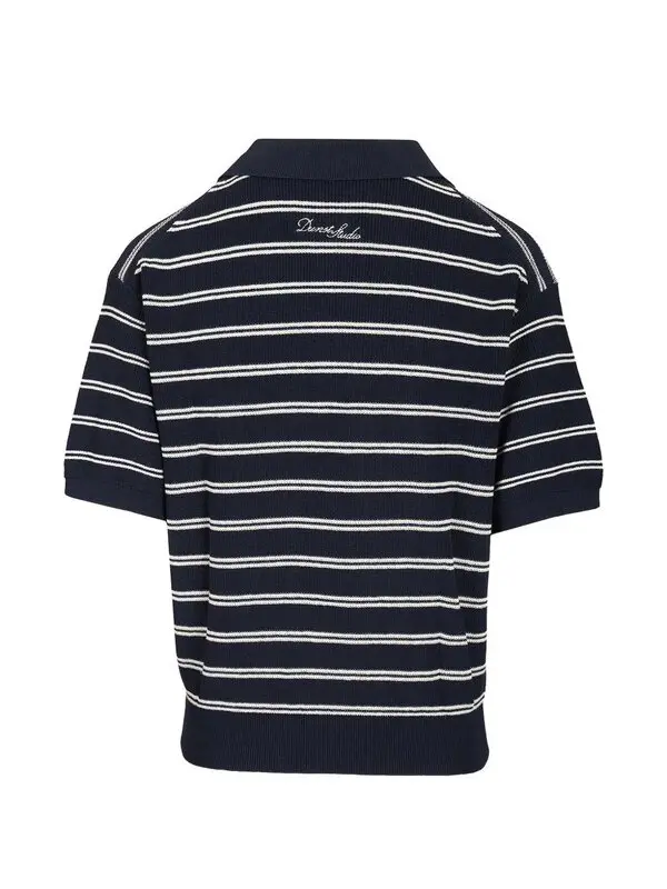 DUNST Cotton Blend Striped Polo Shirt - Blue