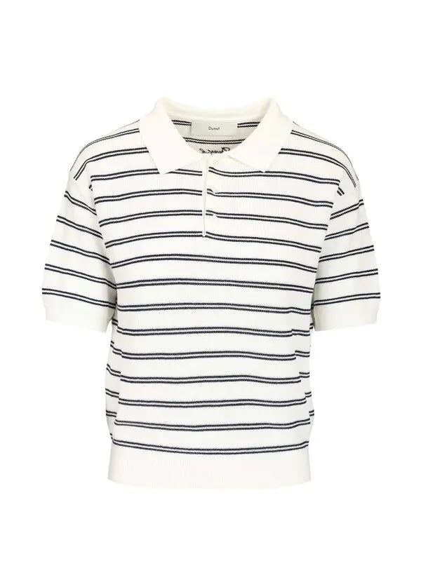 DUNST Cotton Blend Striped Polo Shirt - White