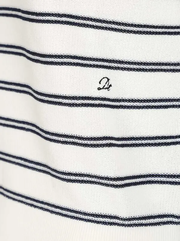 DUNST Cotton Blend Striped Polo Shirt - White