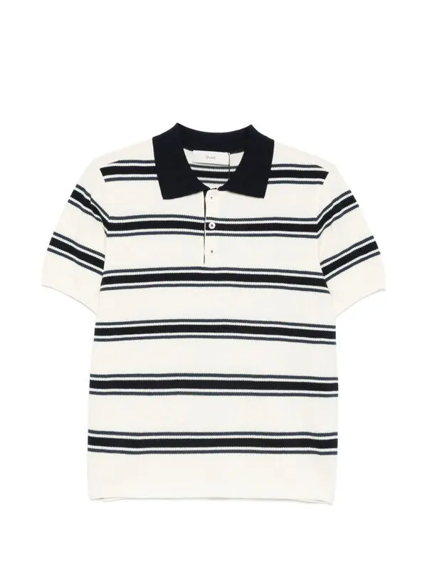 DUNST Striped Cotton Polo Shirt - Beige