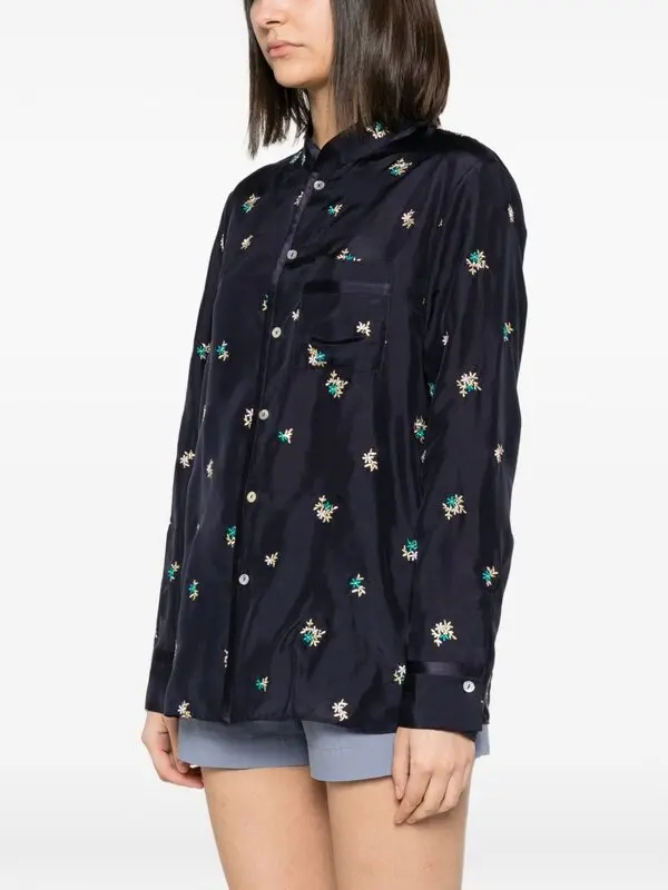 FORTE_FORTE Embroidered Silk Shirt - Blue
