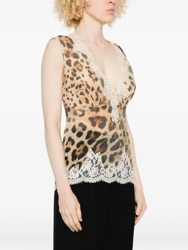 Ermanno Scervino Lace Trimmed Leopard Print Tank Top - Multi