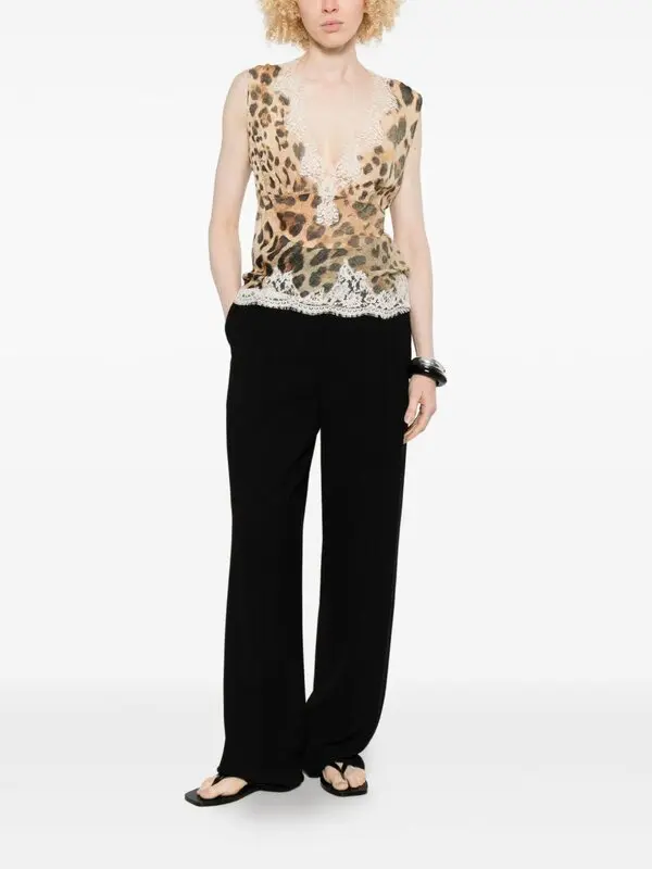 Ermanno Scervino Lace Trimmed Leopard Print Tank Top - Multi