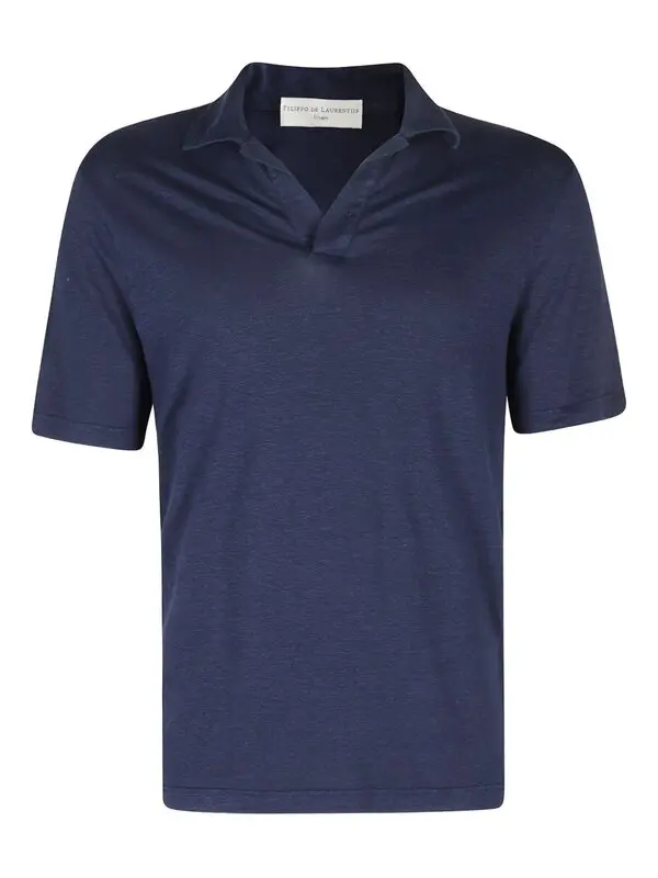 FILIPPO DE LAURENTIIS Linen Polo Shirt - Blue