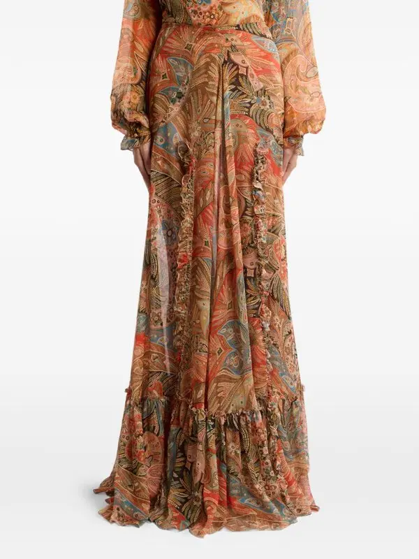 Etro Printed Long Skirt - Orange