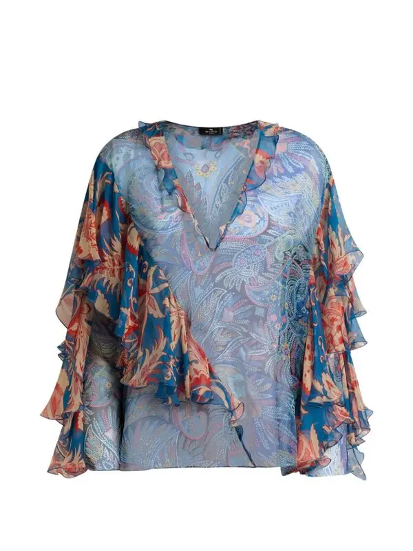 Etro Printed Silk Blouse - Sky Blue