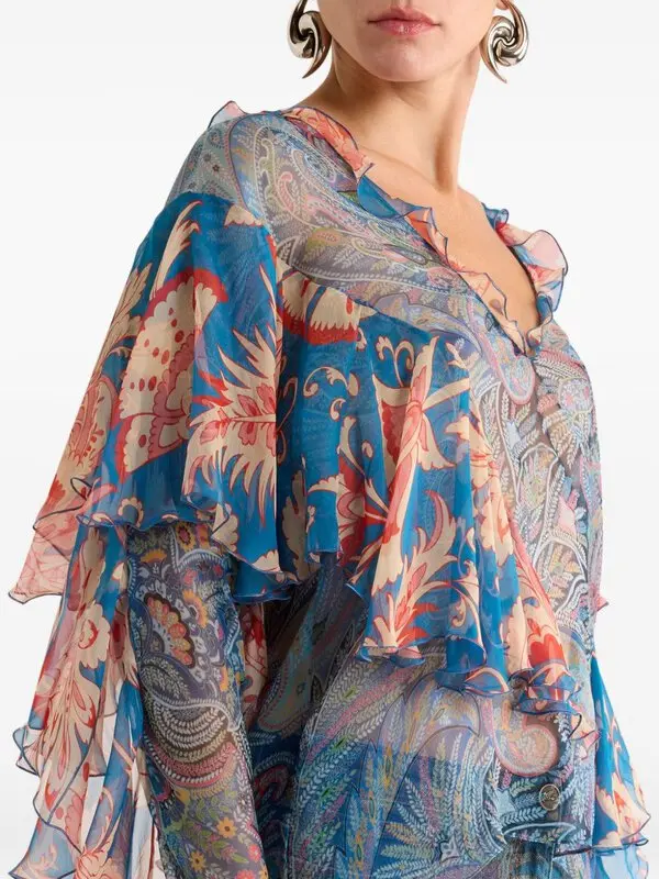 Etro Printed Silk Blouse - Sky Blue