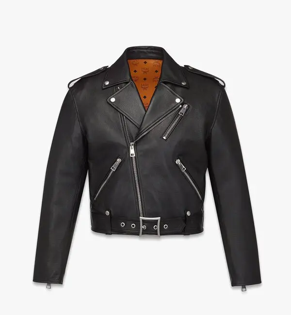 Mcm Cropped Rider Lambskin Jacket - Black