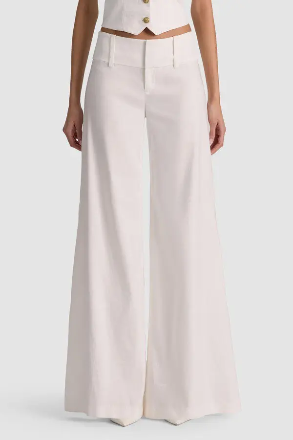 Alice + Olivia Olivia Wide Leg Linen Blend Trousers - White