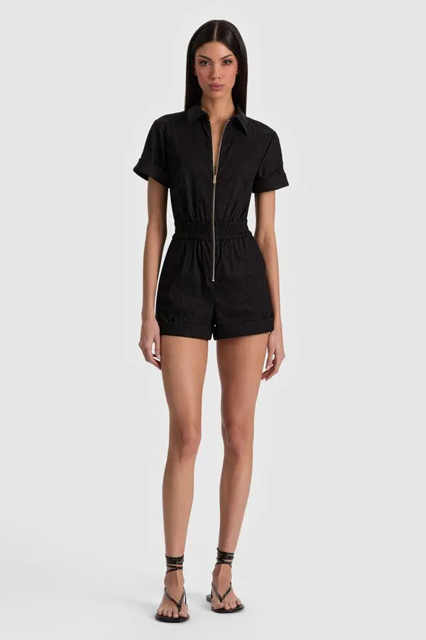 Alice + Olivia Levi Linen Romper - Black