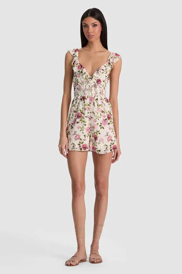 Alice + Olivia Gemma Floral Romper - White