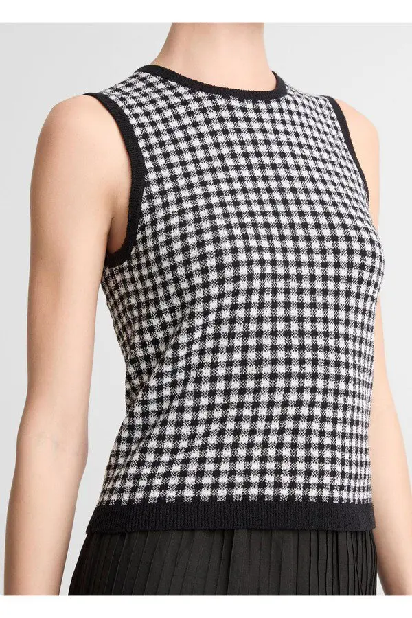 Vince Gingham Italian Wool And Cotton-blend Shell