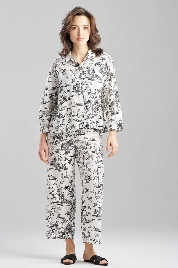 Natori Toile Cotton Sateen Notch Pj Set - White