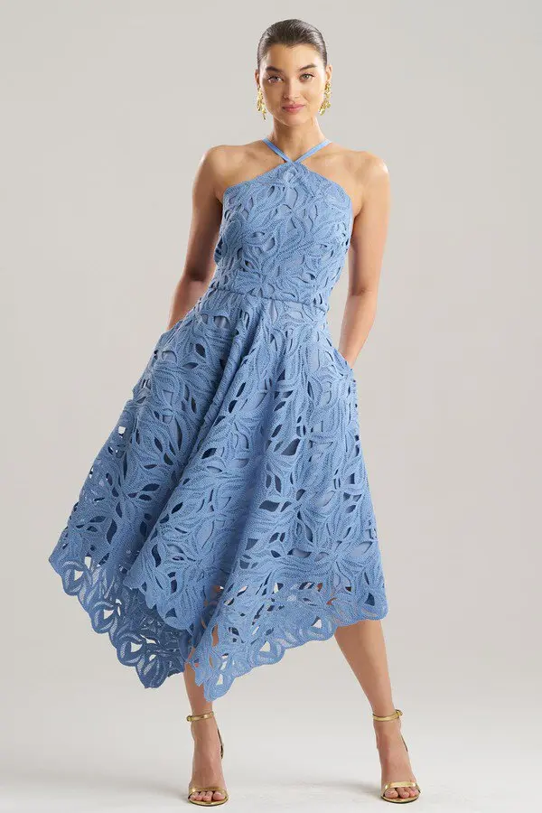 Natori Cutout Leaf Lace Halter Dress
