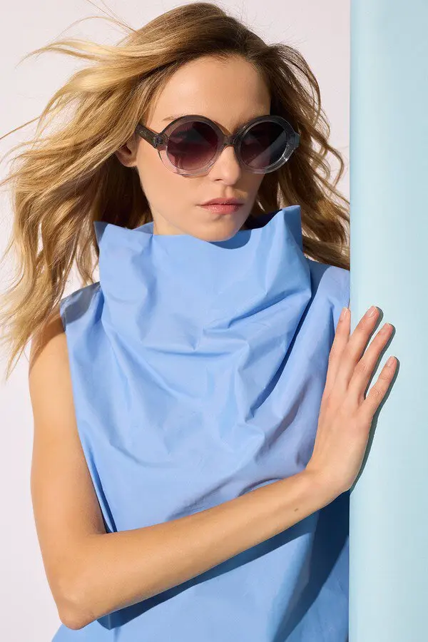 Natori Techno Poplin Cowl Top - Blue