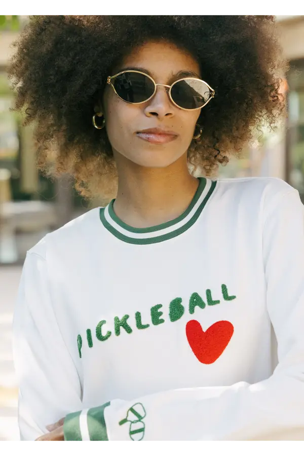 ELLSWORTH + IVEY Elle Pickleball Heart Sweatshirt - Natural