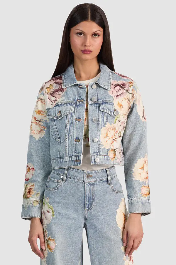 Alice + Olivia Chloe Embroidered Jacket - Denim