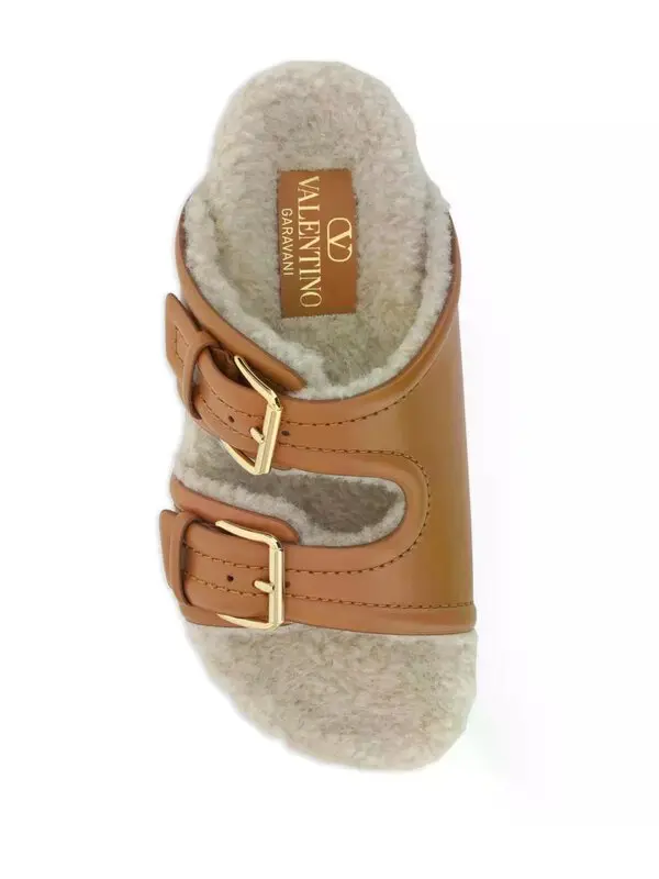 Valentino Garavani Buckled Shearling Slides
