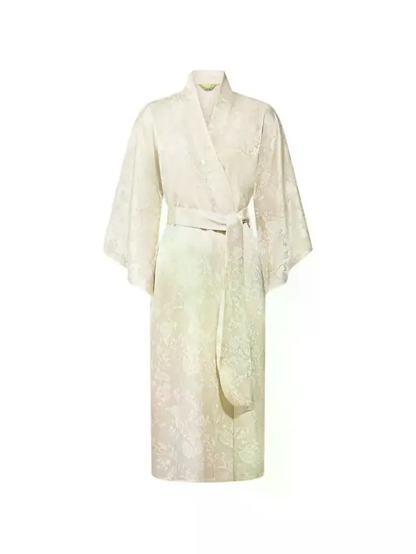 Shanghai Tang Floral Silk Dressing Gown - Neutrals