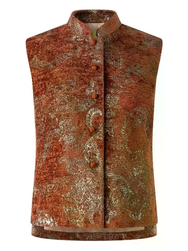 Shanghai Tang Floral-jacquard Gilet - Brown