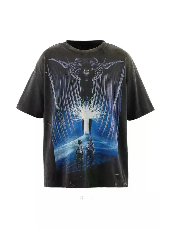 SAINT MXXXXXX Graphic-print Faded T-shirt - Black