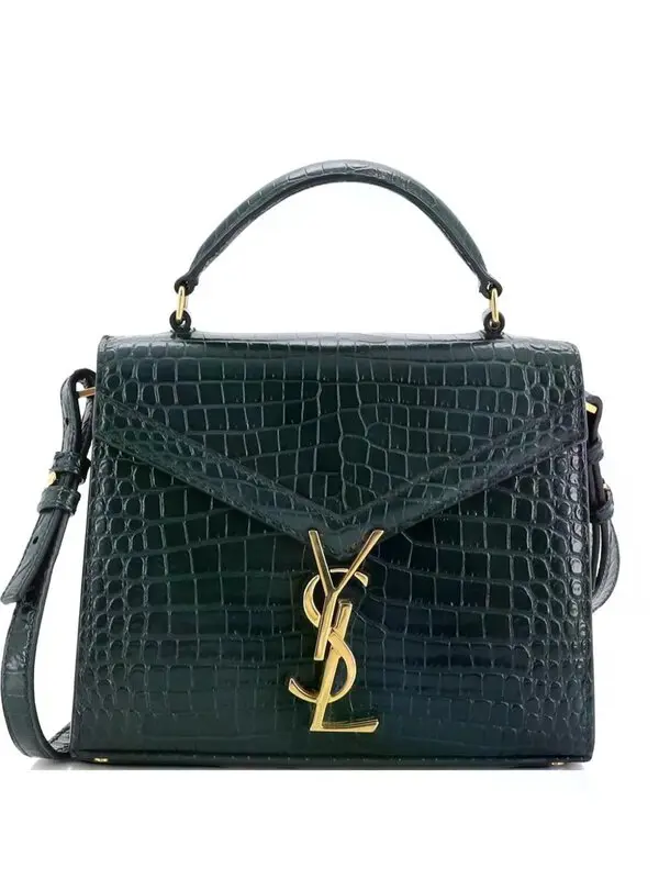 Saint Laurent Cassandra Top Handle Bag Crocodile Embossed Leather Mini Shoulder Bag - Green